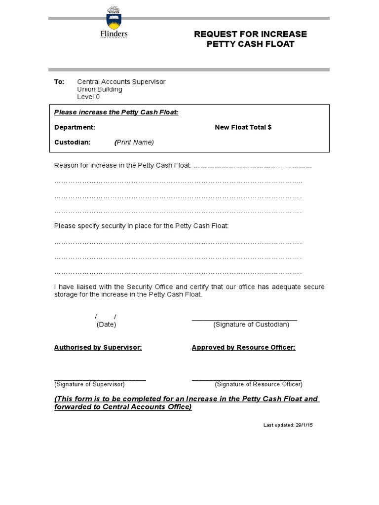 Request For Increase Petty Cash Float | PDF