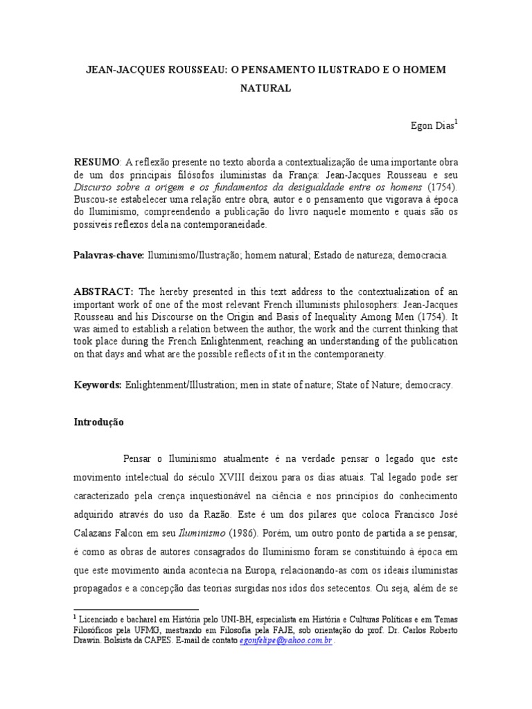 Jean-Jacques Rousseau o Pensamento Ilustrado e o Homem Natural | PDF ...