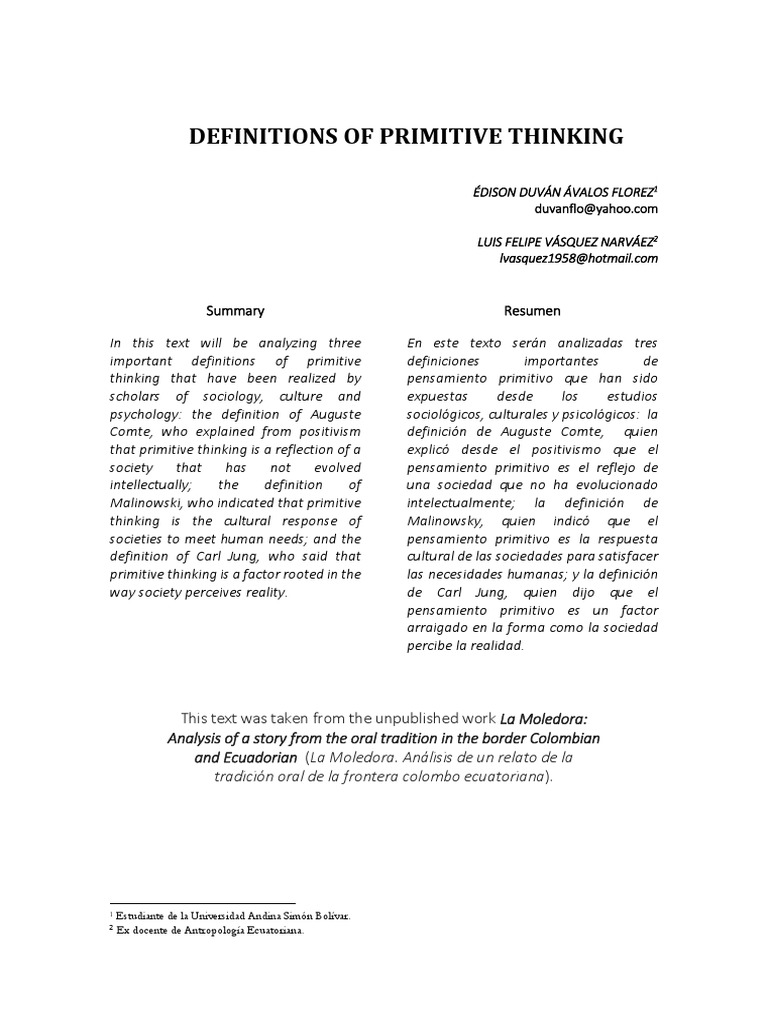 Definitions of Primitive Thinking | PDF | Pensamiento | Positivismo