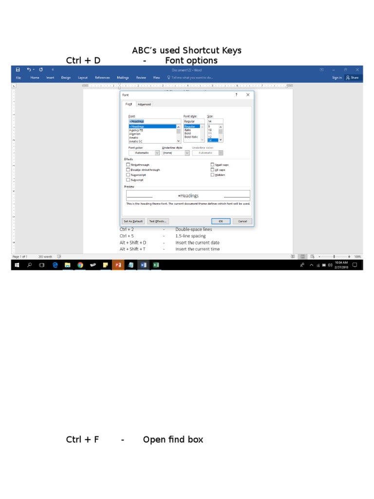 ABC's Used Shortcut Keys CTRL + D - Font Options | PDF