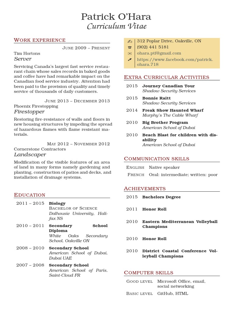 CV Patrick O'Hara Example | PDF | Business