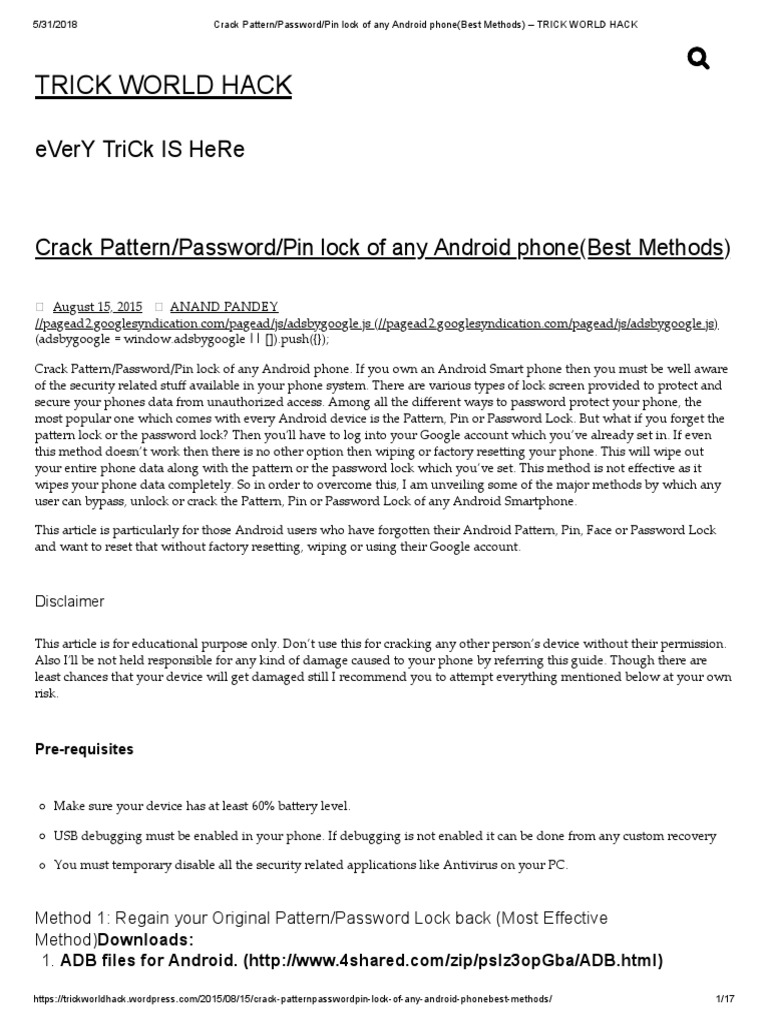 Crack Pattern - Password - Pin Lock of Any Android Phone (Best Methods ...
