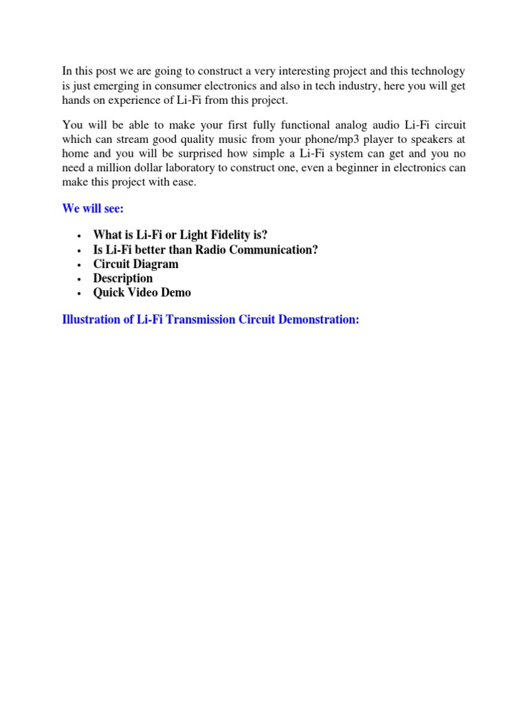 Simple Li-Fi Circuit Using Transistors | PDF | Radio Spectrum | Wi Fi