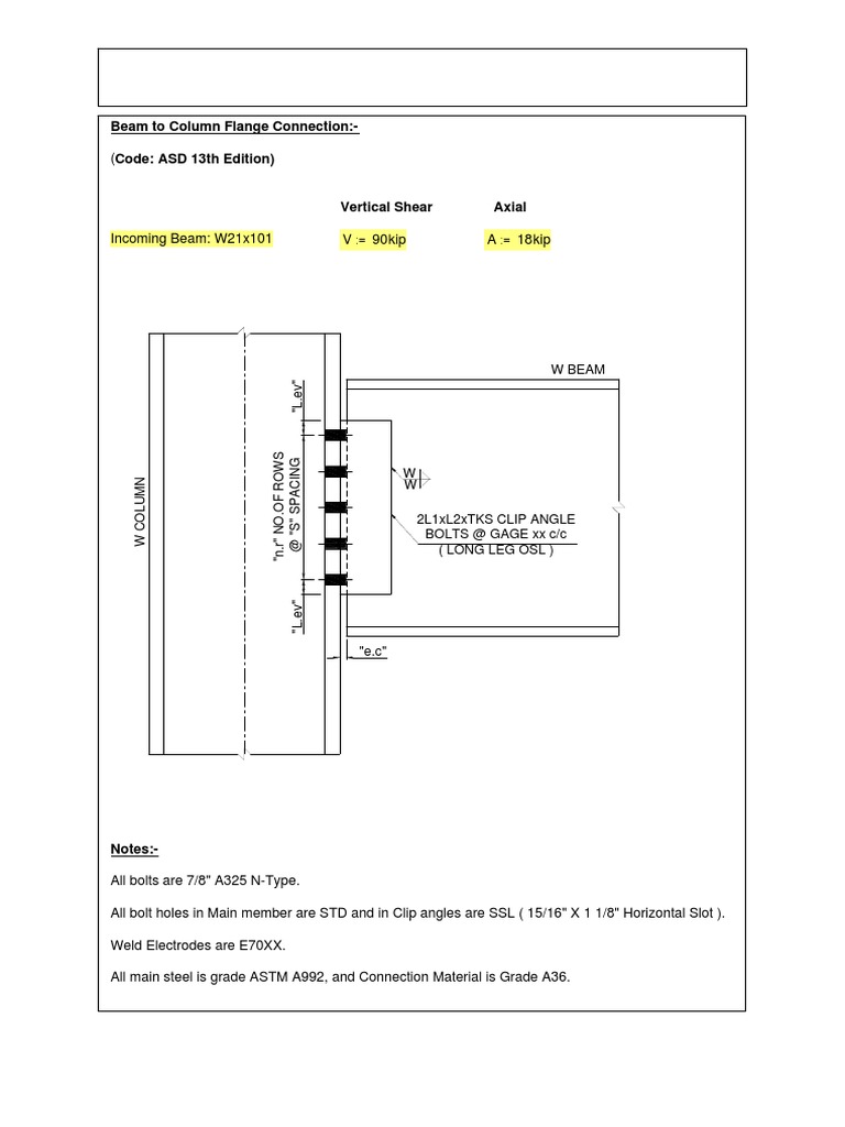 Beam to Column Clip Angle Design | PDF