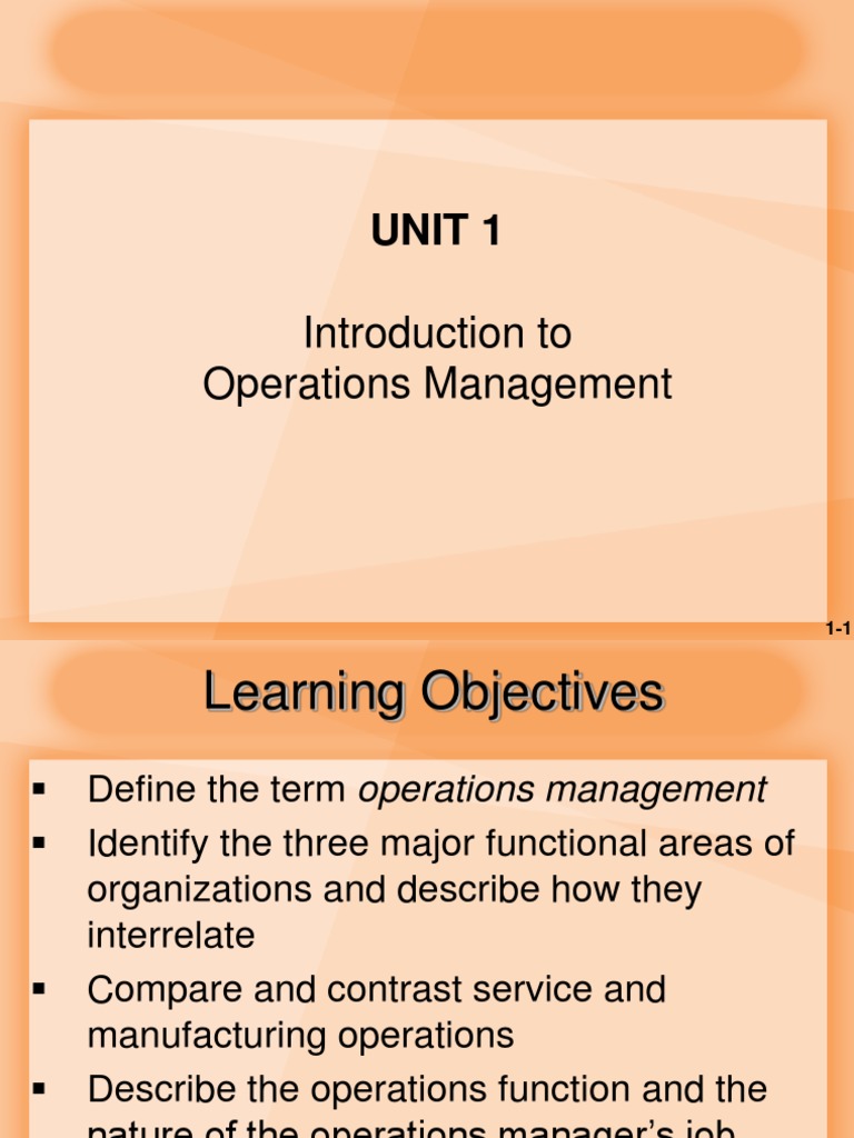 Unit 1: Introduction To Operations Management | PDF | Operations ...