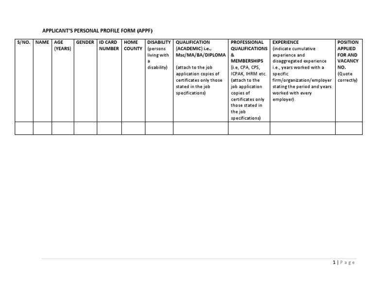 Applicant'S Personal Profile Form (Appf) | PDF