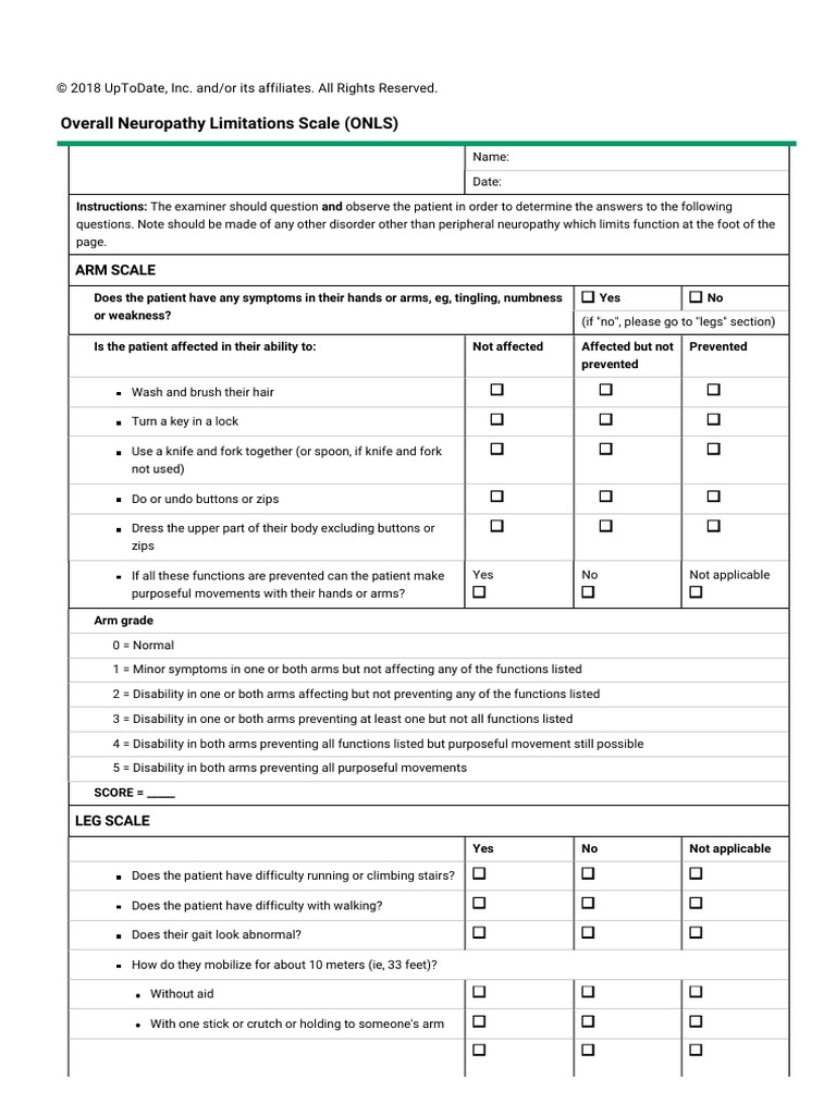 Overall Neuropathy Limitations Scale (ONLS) - UpToDate | Peripheral ...