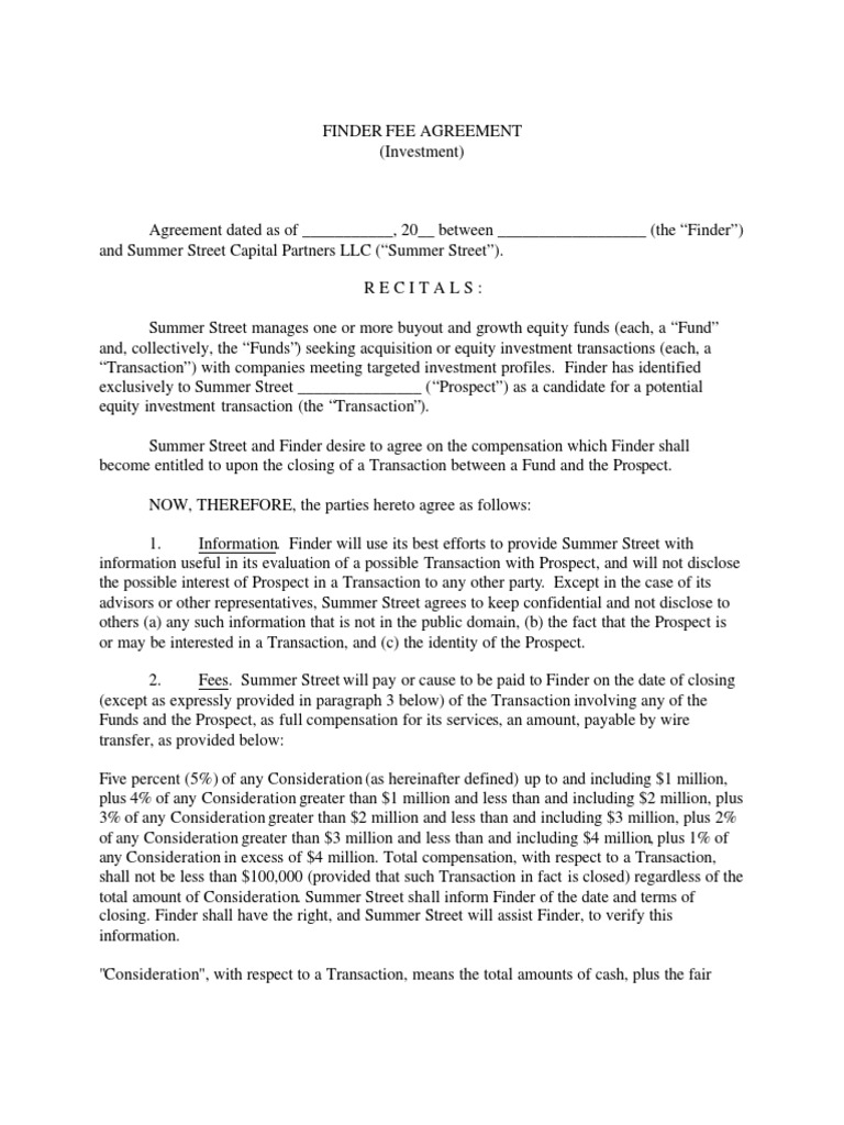 Finder Fee Agreement | PDF | Jurisdiction | Government Information