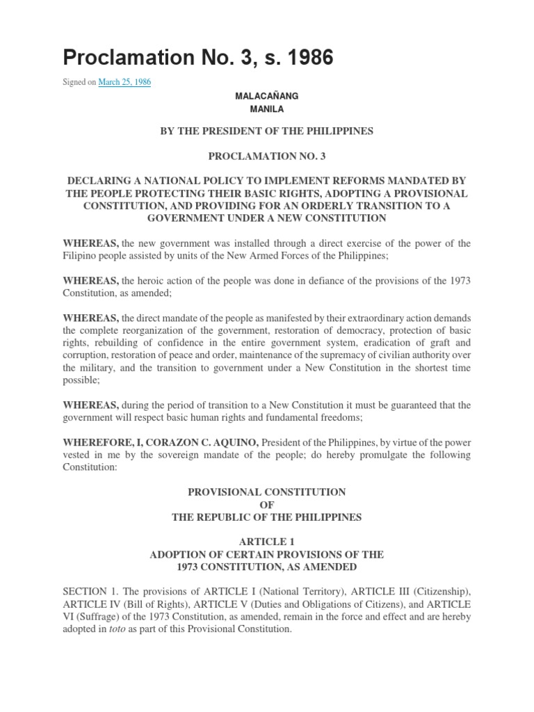 1986 Freedom Constitution | Political Charters | Constitution