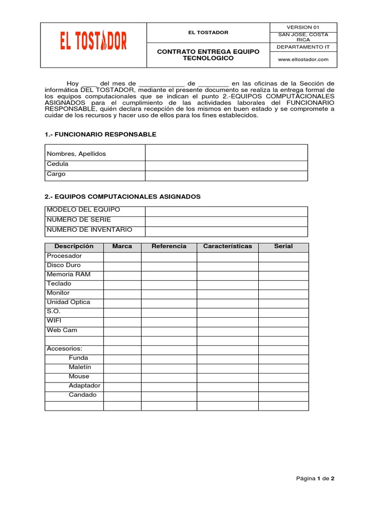 Formulario de Entrega Equipo IT Version 01 | PDF | Arquitectura de ...