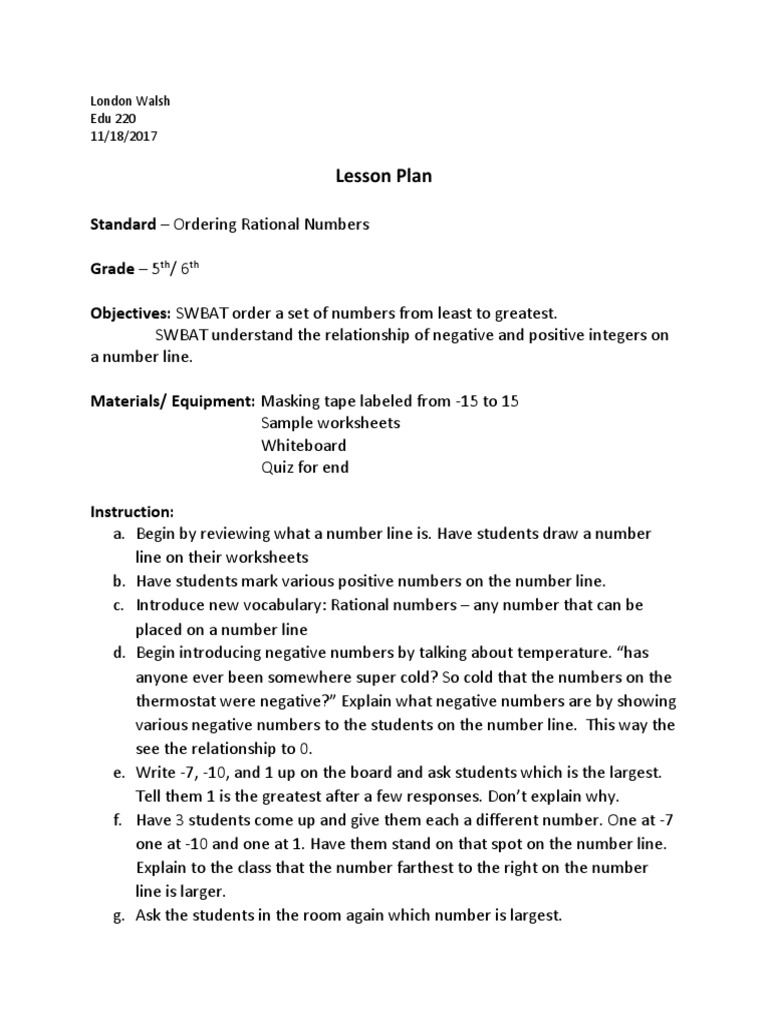 Lesson Plan 1 | PDF | Rational Number | Numbers