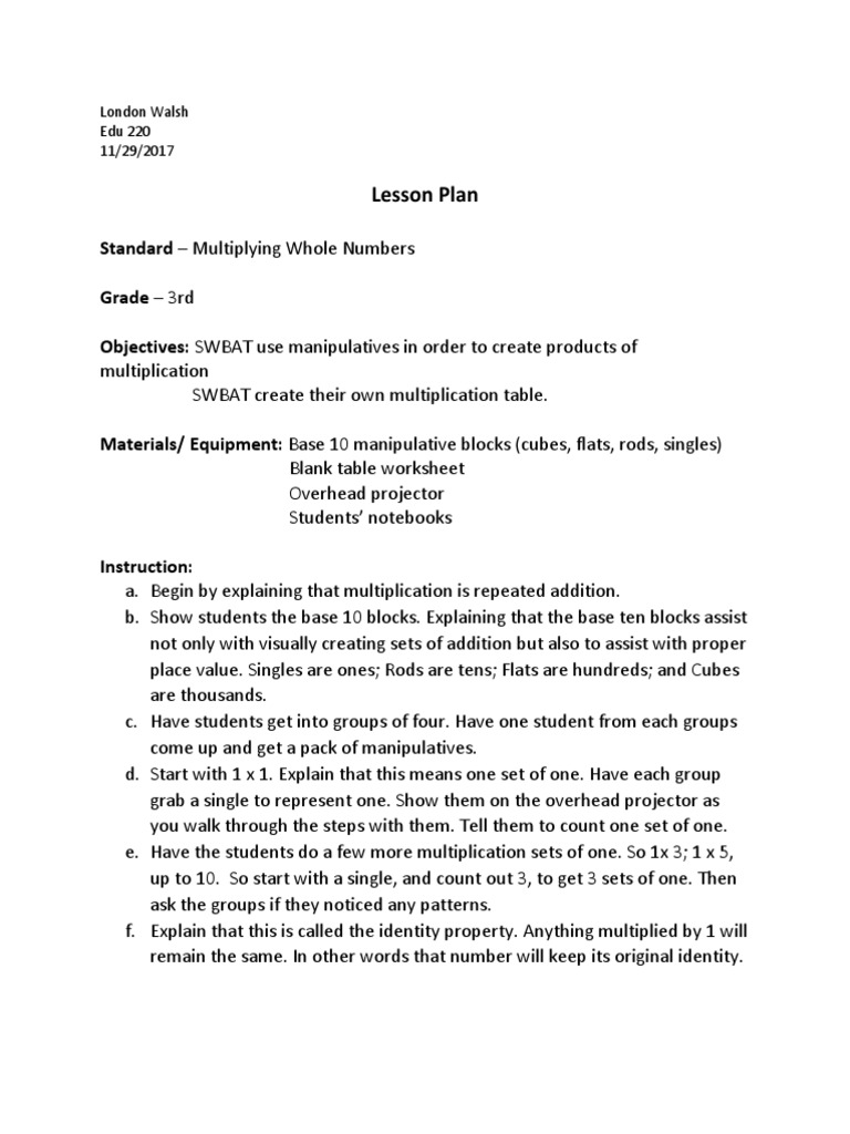 Lesson Plan 2 | PDF | Multiplication | Lesson Plan
