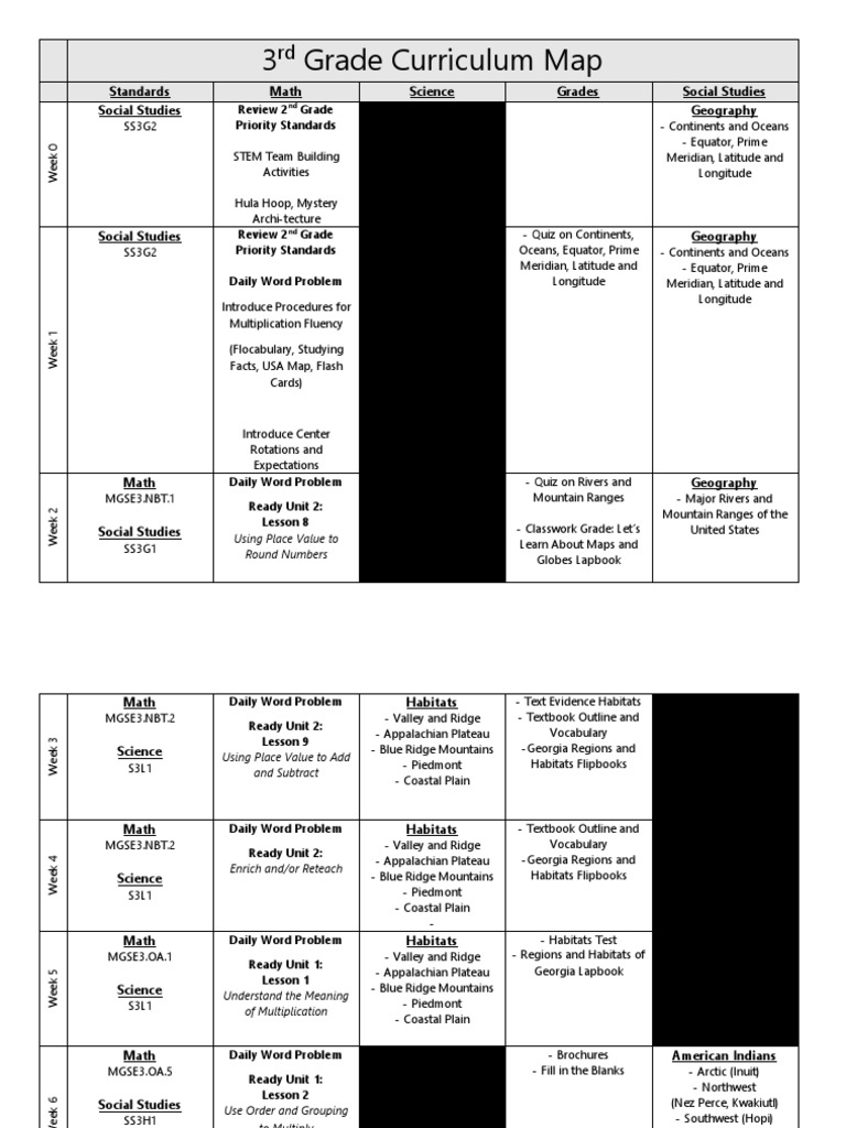 Avery Elementary 3rd Grade Curriculum Map Math SC Ss | PDF | Earth ...
