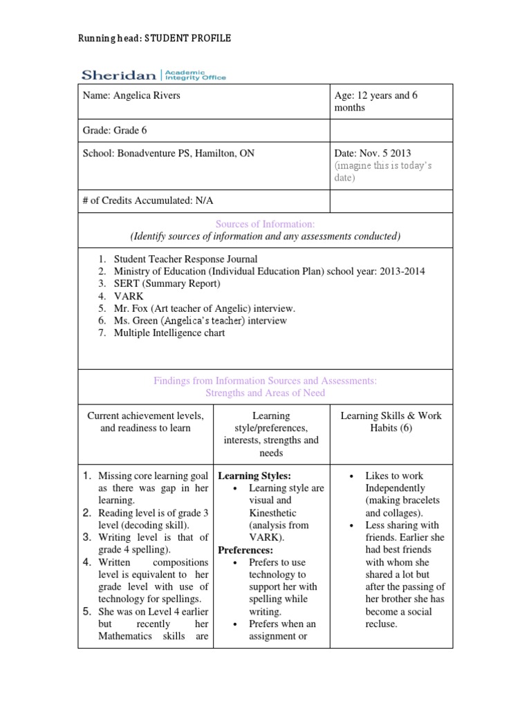 Navkiran Sandhu Ae Portfolio 1 Student Profile Template | PDF ...