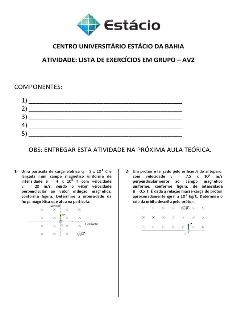 Atividade Lista de Exercicio AV2 | PDF | Magnetismo | Campo magnético