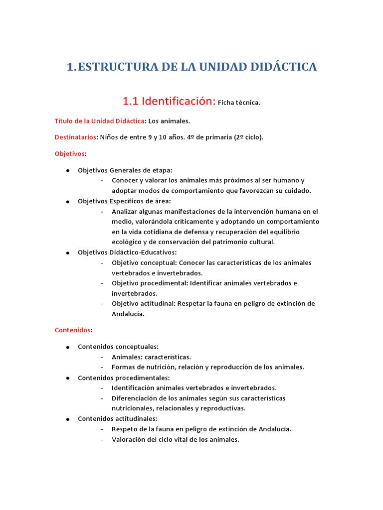 Unidad Didáctica: Los Animales en 4º Primaria | PDF | Caza | Organismos