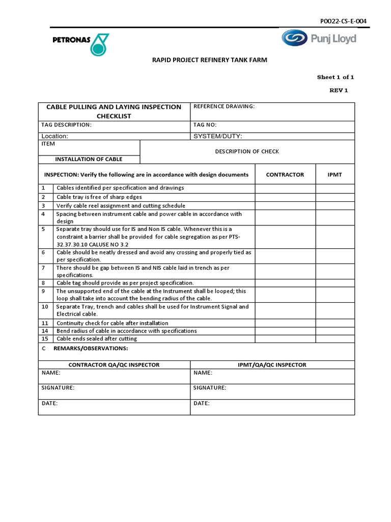 Cable Installation Inspection Guide | PDF