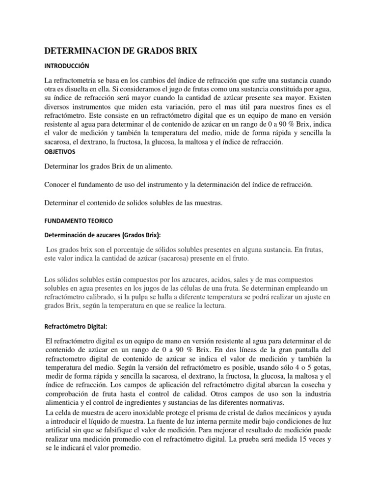Medición de Grados Brix en Alimentos | PDF | Química | Naturaleza