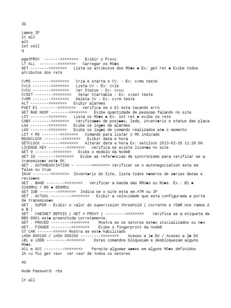Comandos Moshell para 3G Ericsson | PDF | Redes de computadores ...