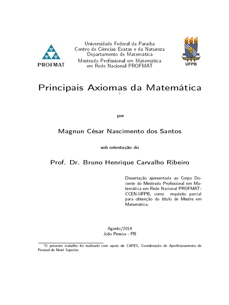 Principais Axiomas Da Matematica PDF | PDF | Axioma | Conjunto (Matemática)