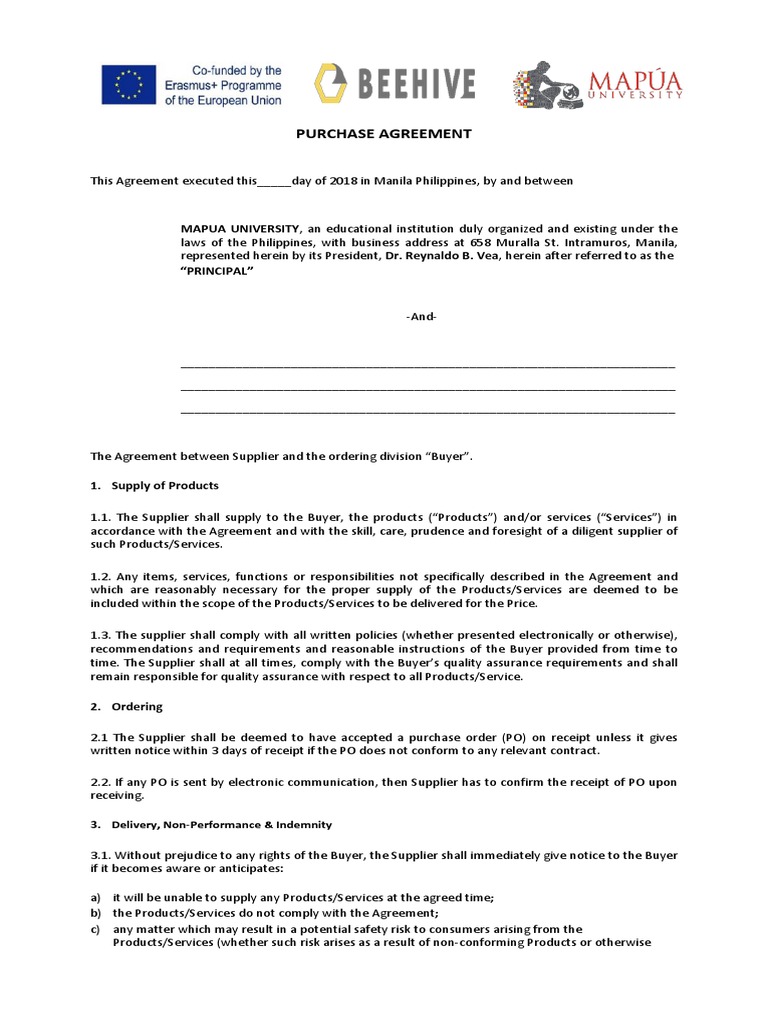 Contract, Purchase Agreement Template | PDF | Guarantee | Prices