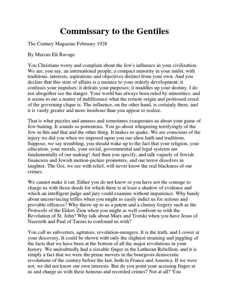 Marcus Eli Ravage - Commissary To The Gentiles - The Century Magazine ...