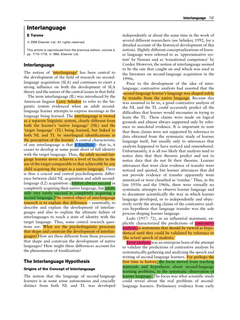 Interlanguage Tarone | PDF | Second Language Acquisition | Second Language