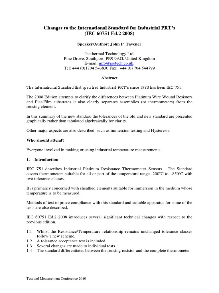 Changes International Standard For Industrial PRTs Iec 60751 | PDF ...