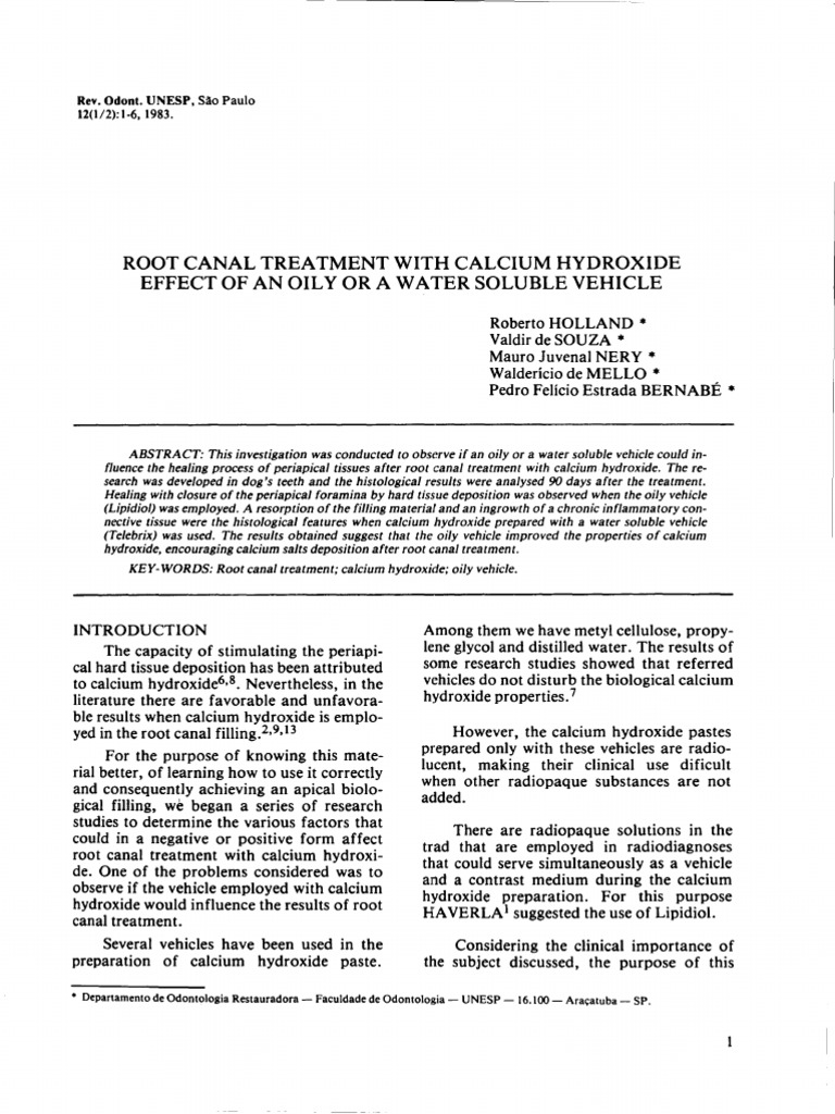 Calcium hydroxide root canal treatment vehicle study | PDF | Human ...