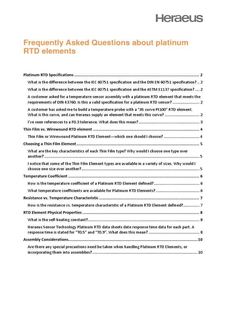 Platinum RTD Heraeus | PDF | Welding | Construction