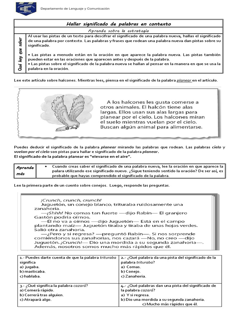 Hojas De Trabajo De Pistas De Contexto 3.º Grado