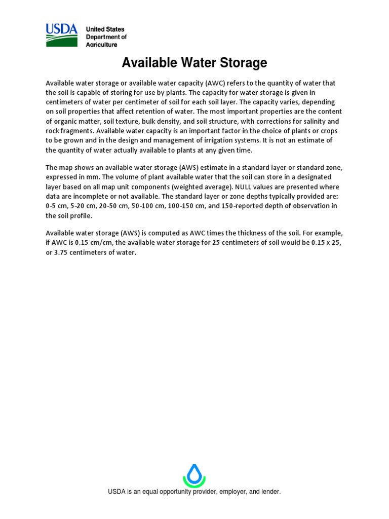Available Water Storage: USDA Is An Equal Opportunity Provider ...