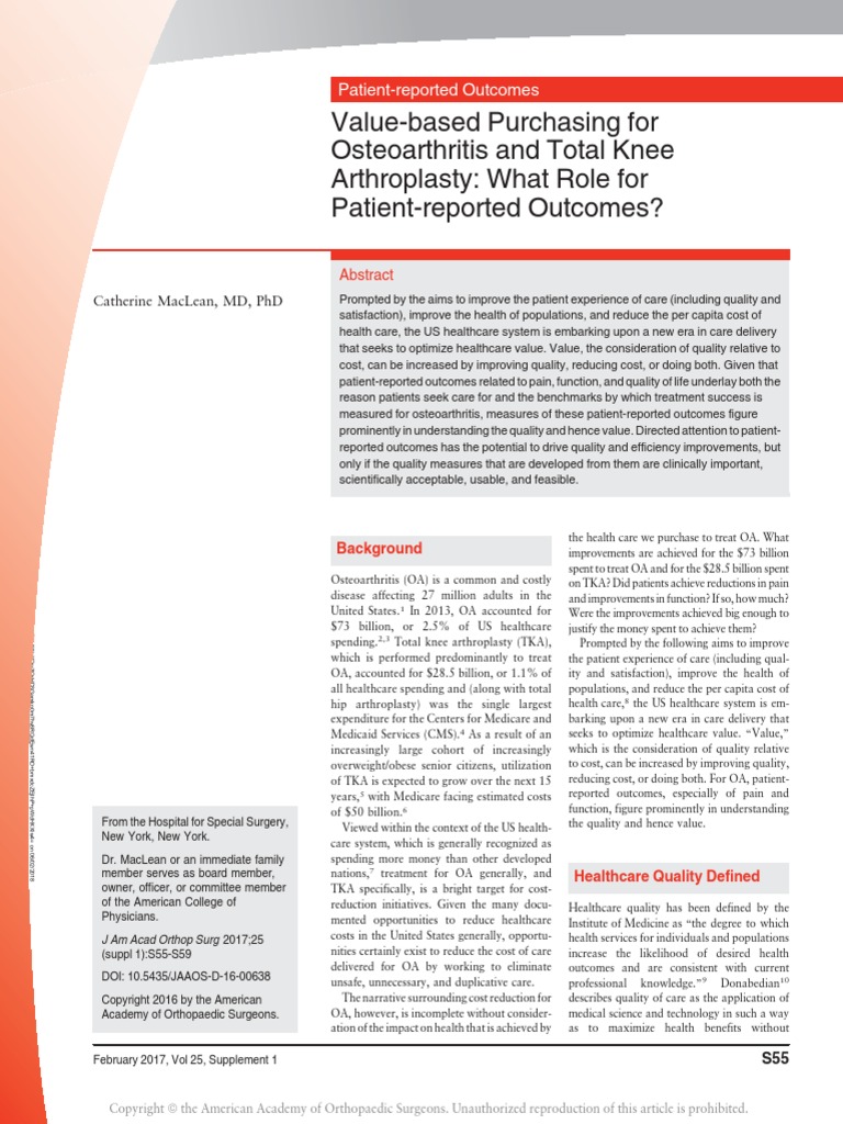 Value Based Purchasing For Osteoarthritis And.14 | PDF | Health Care ...
