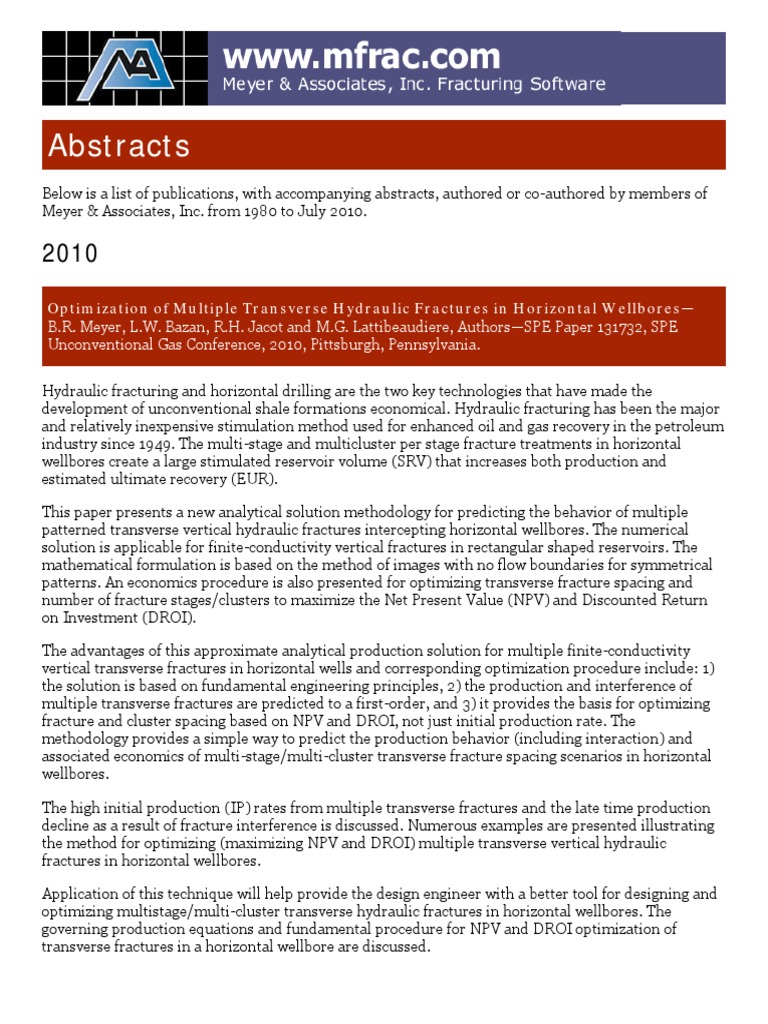 Abstracts: Optimization of Multiple Transverse Hydraulic Fractures in ...