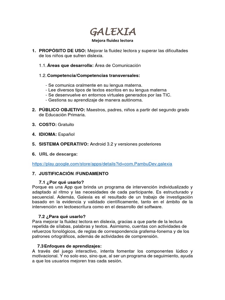 Galexia: Mejora Fluidez Lectora | PDF | Dislexia | Comunicación
