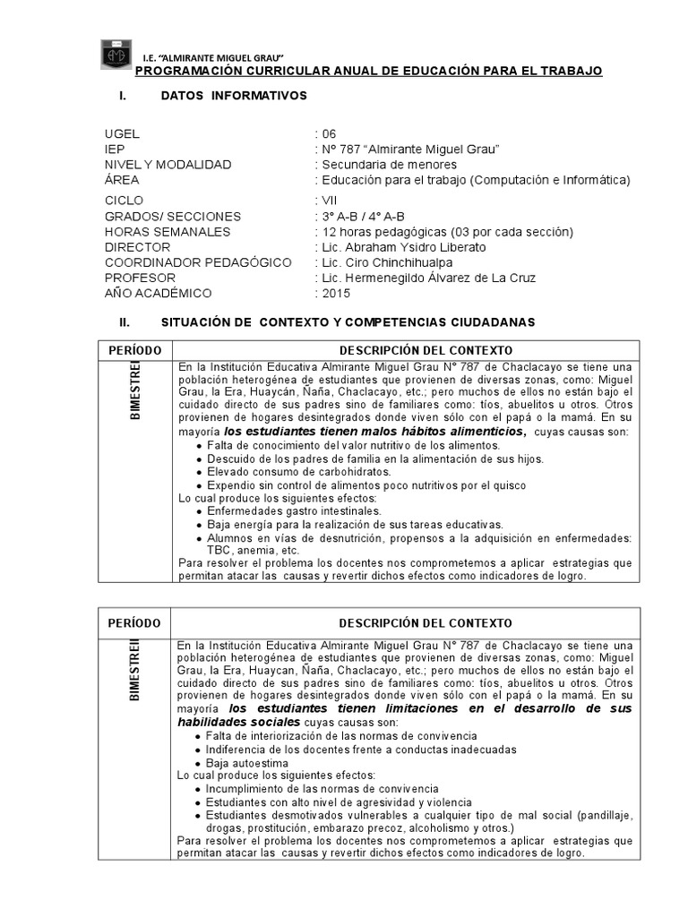 Programacion Curricular Ept 4 Grado | PDF | Internet | Software