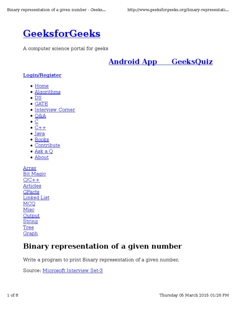 Geeksforgeeks: Android App Geeksquiz | Download Free PDF | Bit ...