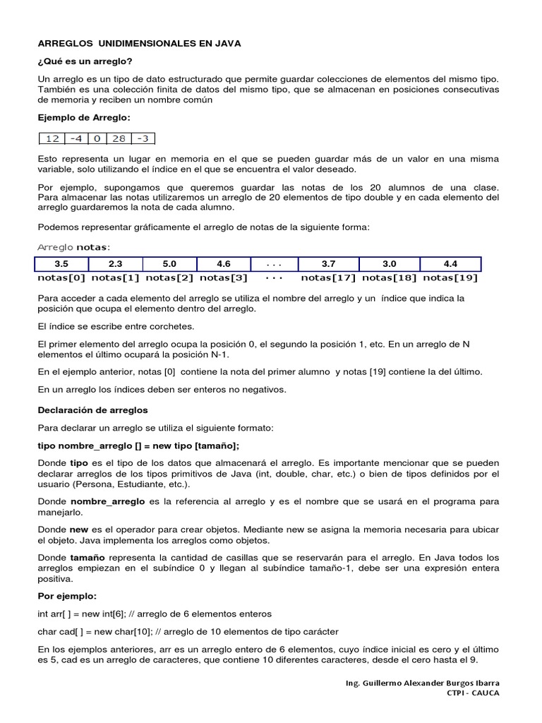 Introducción A Los Arreglos JAVA | PDF | Java (lenguaje de programación) | Cadena (informática)