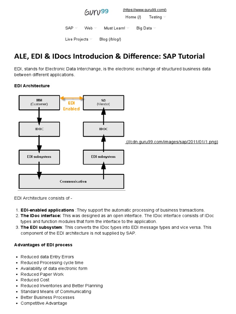 ALE, EDI & IDocs Introducion & Difference - SAP Tutorial | PDF | Electronic Data Interchange ...