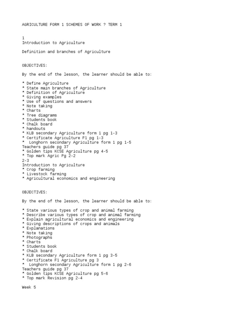 Introduction to Agriculture: An Overview of Term 1 Schemes of Work for ...