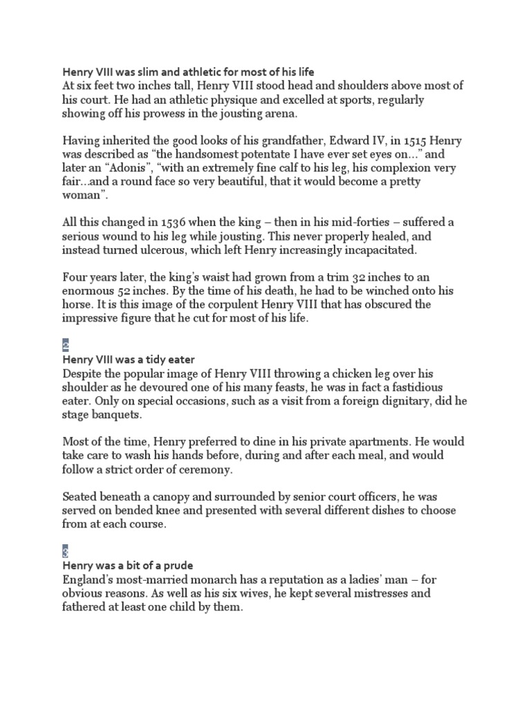 Henry VIII's athletic physique before weight gain | PDF | Henry Viii Of ...