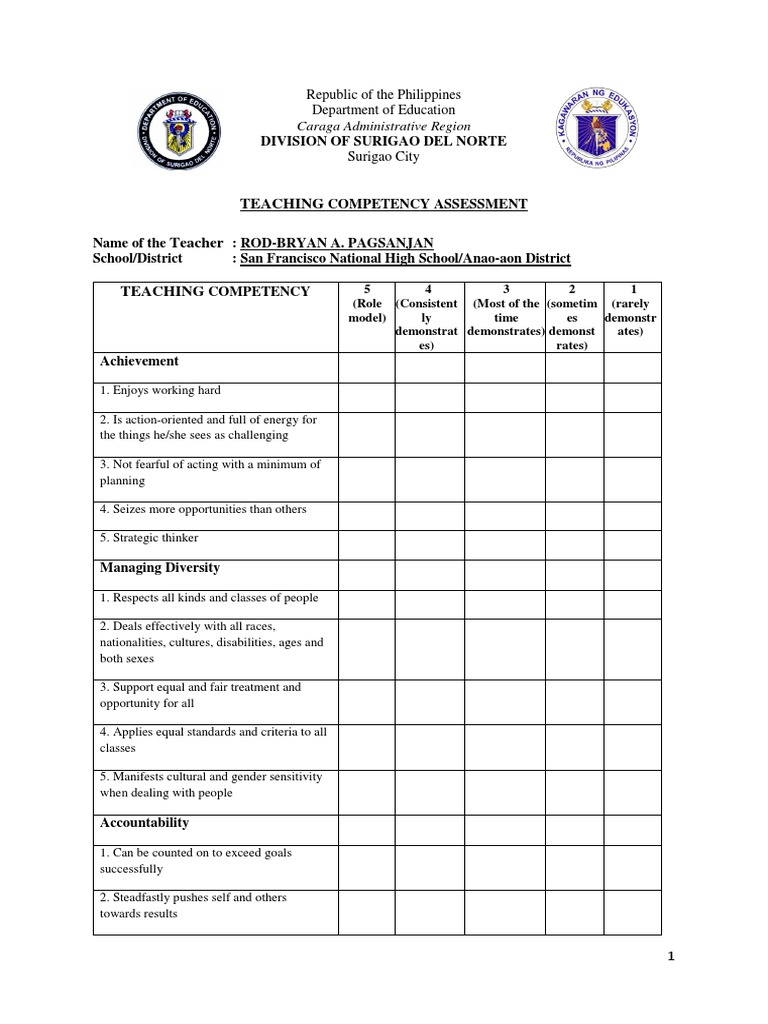 Teacher Competency Assessment Report | PDF | Goal | Negotiation