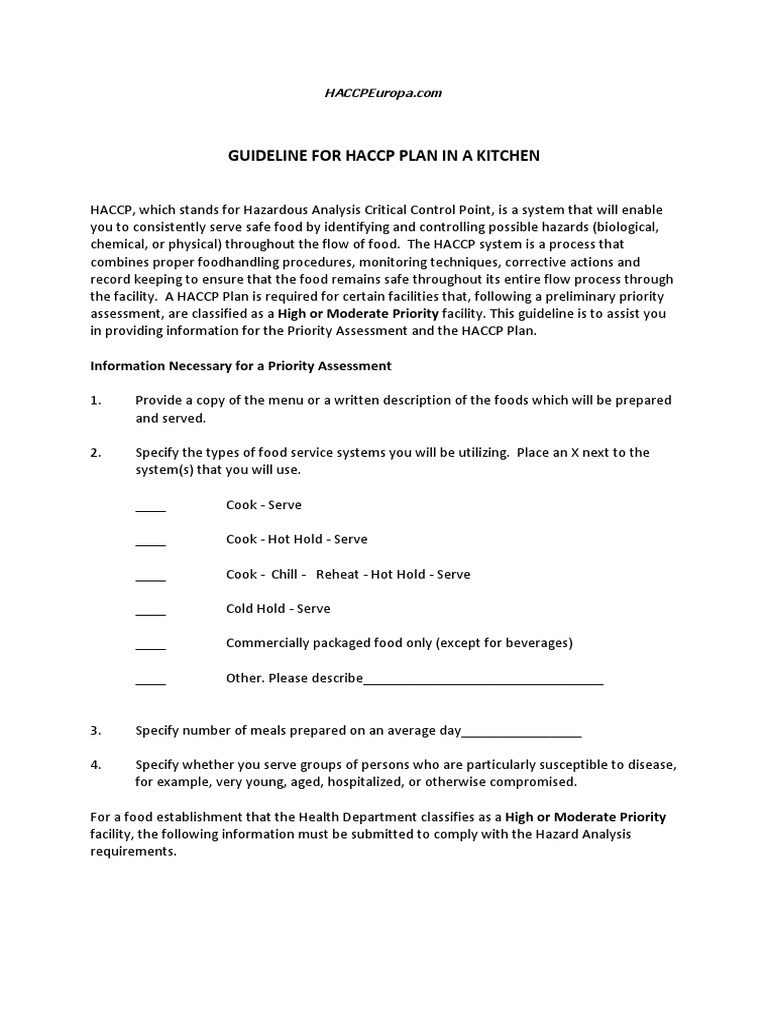 HACCP Plan Kitchen Guidelines PDF | PDF | Convenience Food | Foods