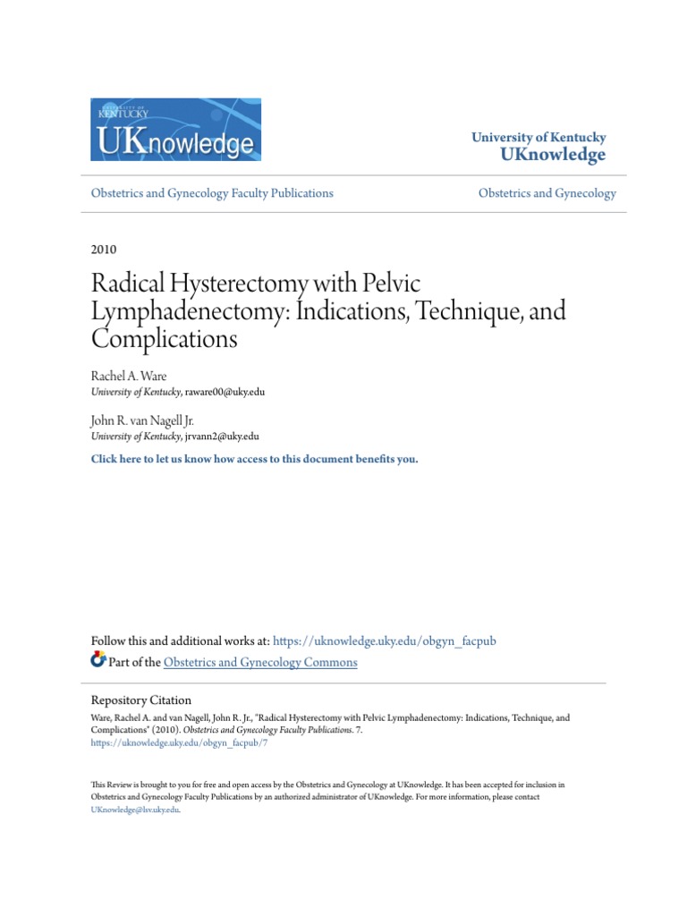 Radical Hysterectomy With Pelvic Lymphadenectomy - Indications Te | PDF ...