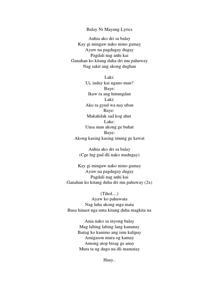 Balay Ni Mayang Lyrics | PDF