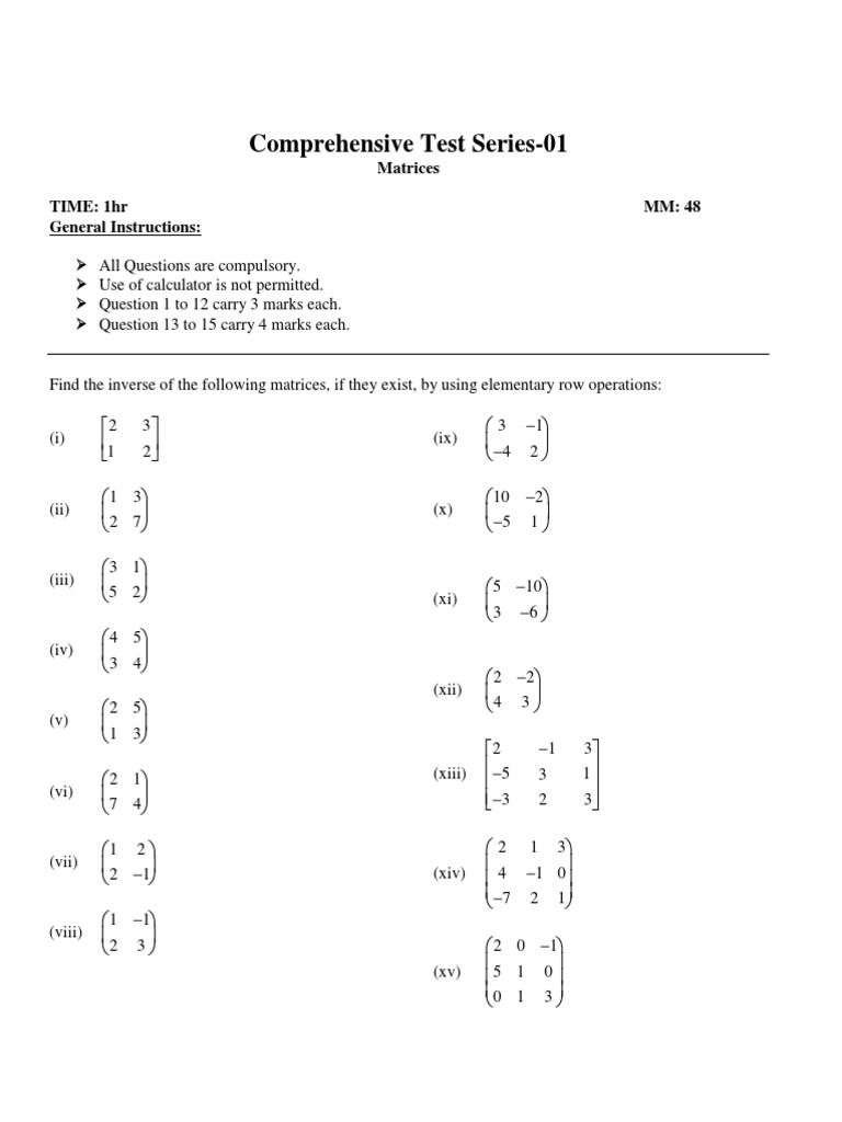 Matrix Inversion Test Series | PDF | Teaching Mathematics | Leisure