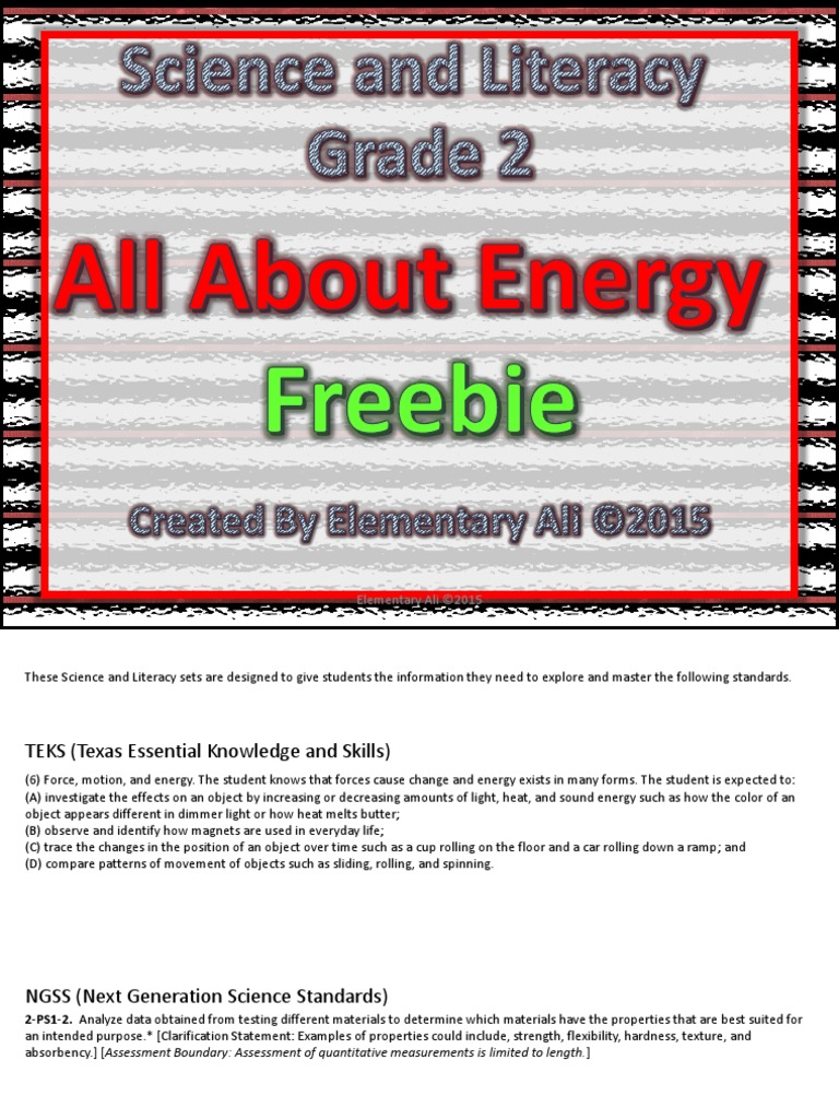 2 ND Grade Scienceand Literacy All About Energy TEKSNGSS | PDF ...