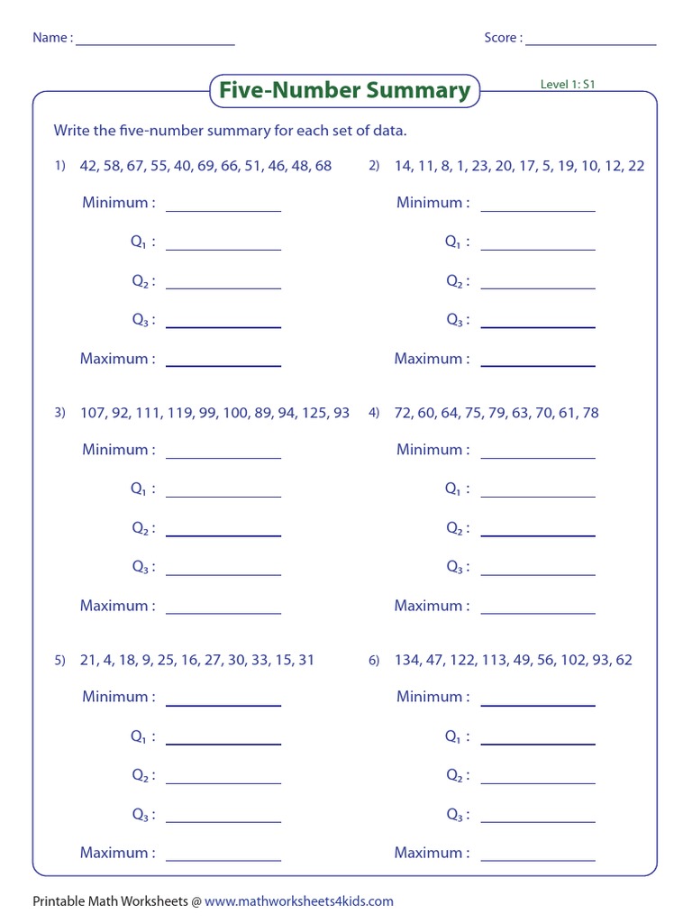 Five-Number Summary Worksheet Answers | PDF | Descriptive Statistics ...