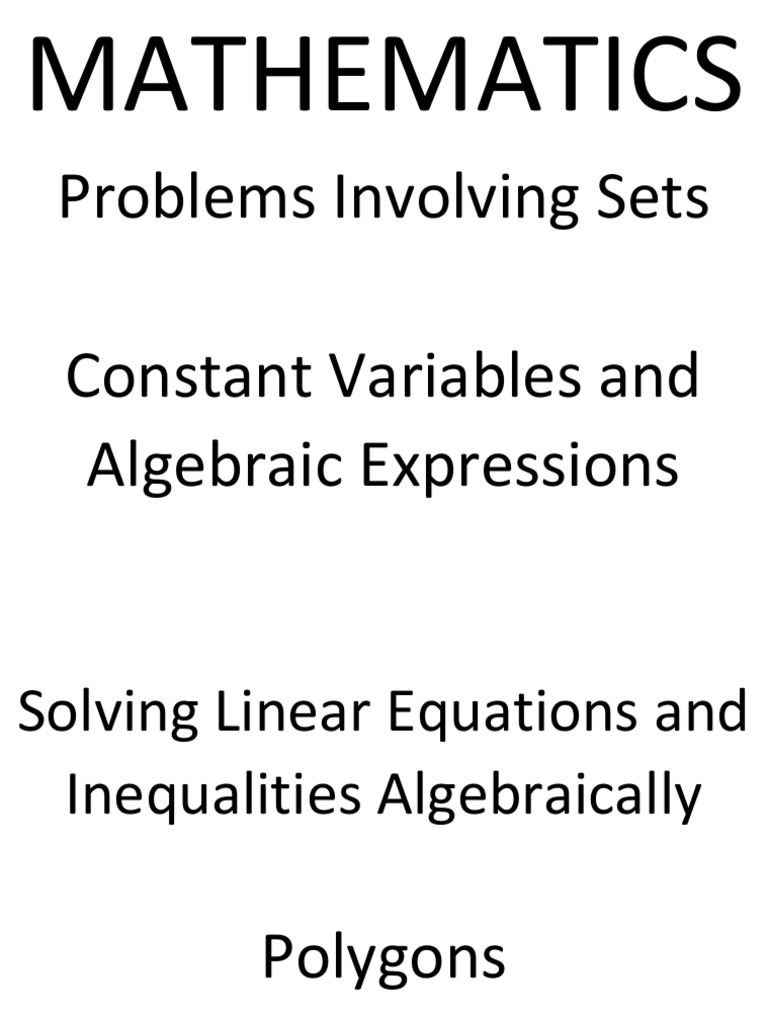 Problems Involving Sets Constant Variables and Algebraic Expressions ...