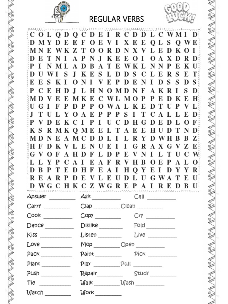 Past Tense Regular Verbs Word Search | PDF